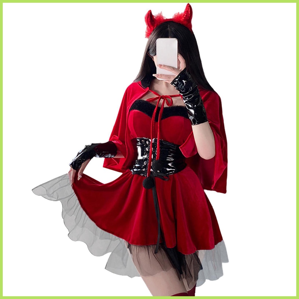 Women's Devil Costume 6Pcs/Set Red Devil Halloween Dress Halloween ...