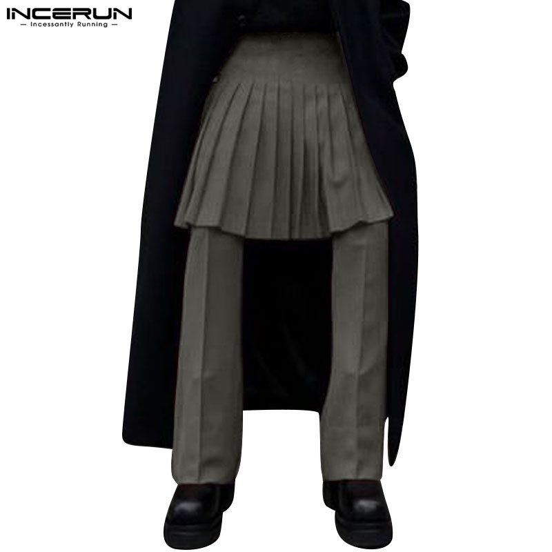 INCERUN men's pleated solid color skirt pants casual pants | Shopee ...