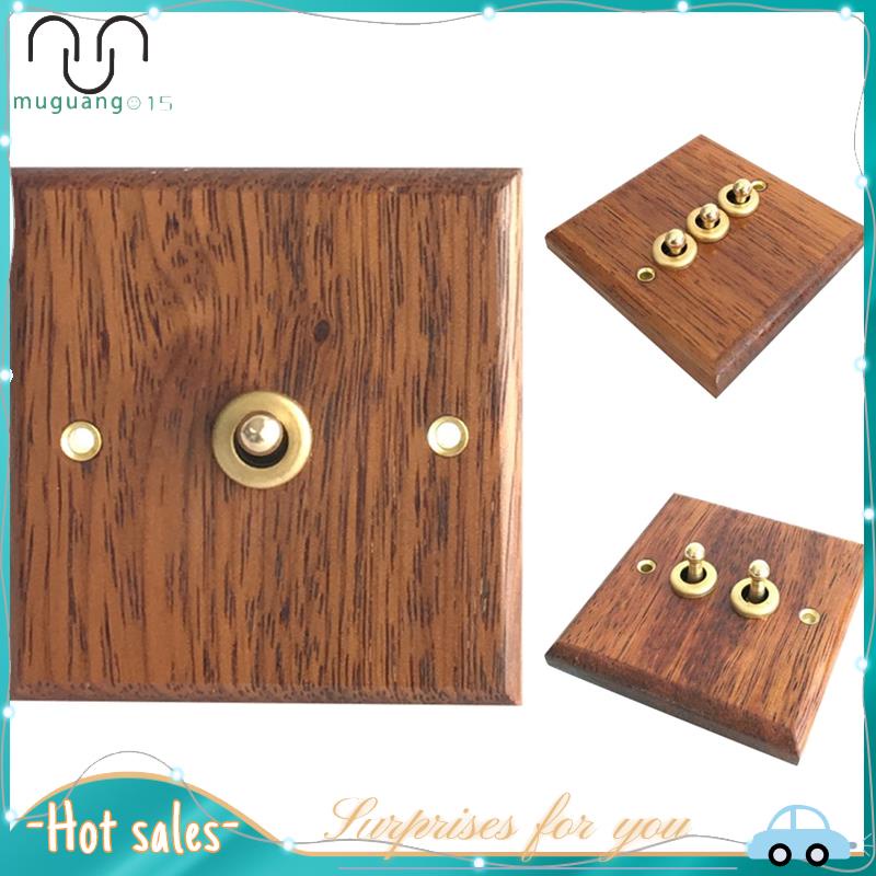 【muguang15】86 Type Solid Wood Panel Switch Wall Light Retro Brass ...