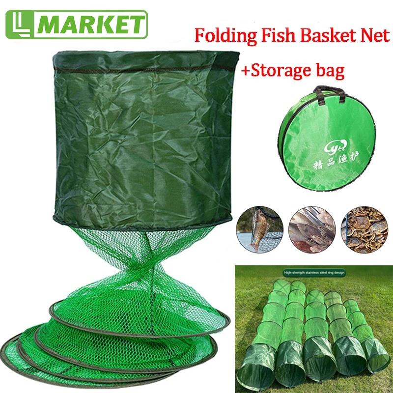 Folding Telescoping Quick-drying Nylon Mesh Fishing Basket Dip Nets ...