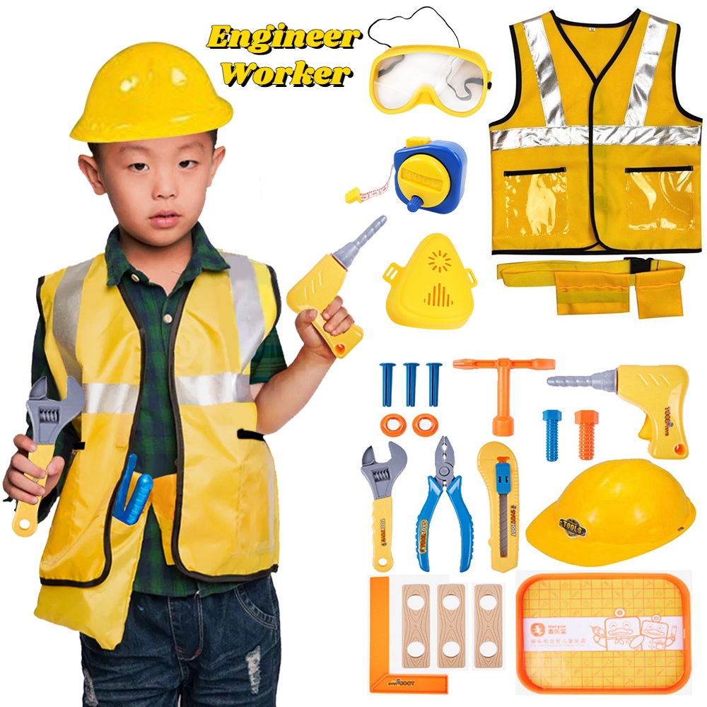 Engineer Costume for Kids Boy Cosplay with Toys Set Construction Career ...