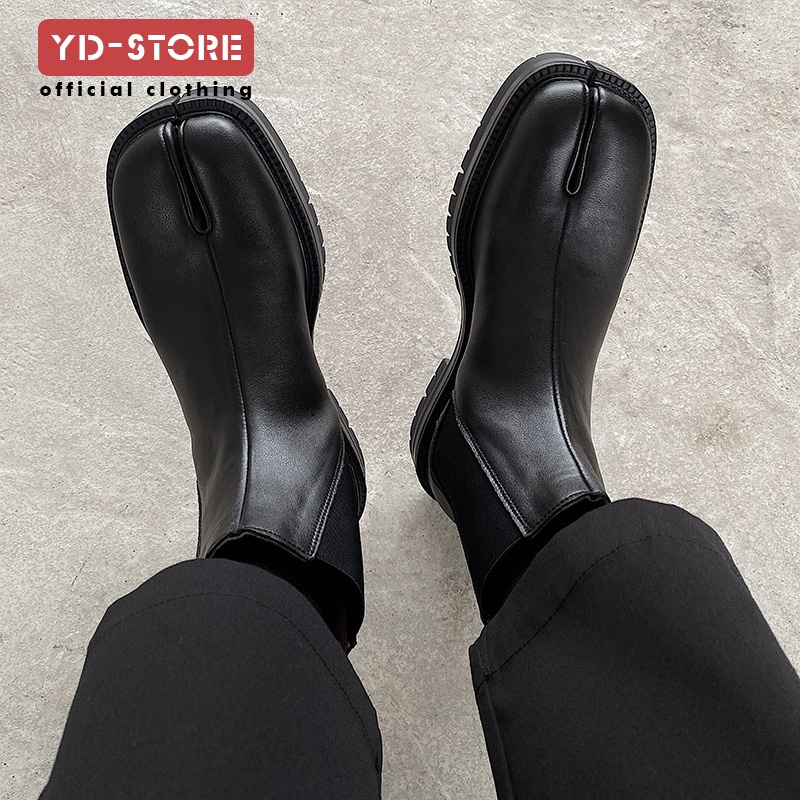 Split toe shoes for men's Chelsea boots square toe high top leather ...