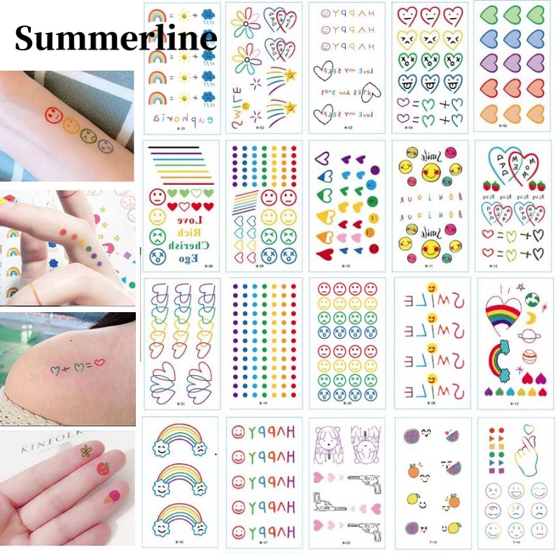 Ins Small Cartoon Series Tattoo Sticker Letter Temporary Cute Colorful ...