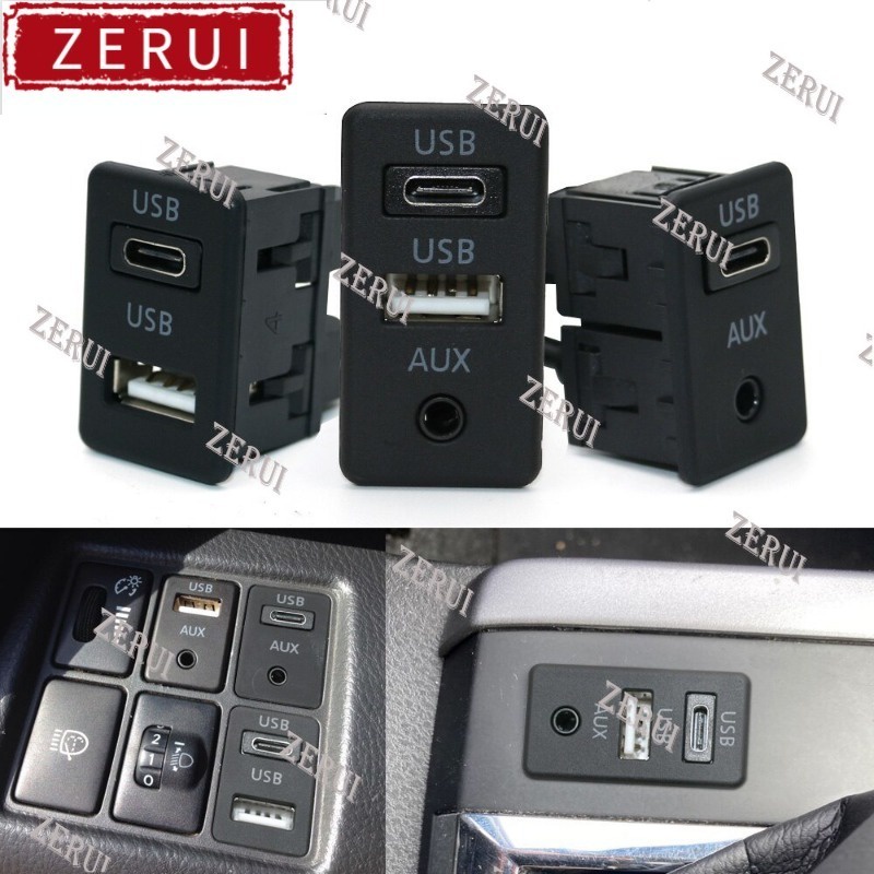 ZR For Car Dash Flush Mount USB Type C Port Panel Auto Boat 3.5mm AUX ...
