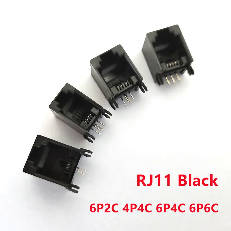 10pcs Black RJ11 Telephone Socket 4P4C 6P2C 6P4C 6P6C Plug Horizontal Right Angle Crystal Head ...