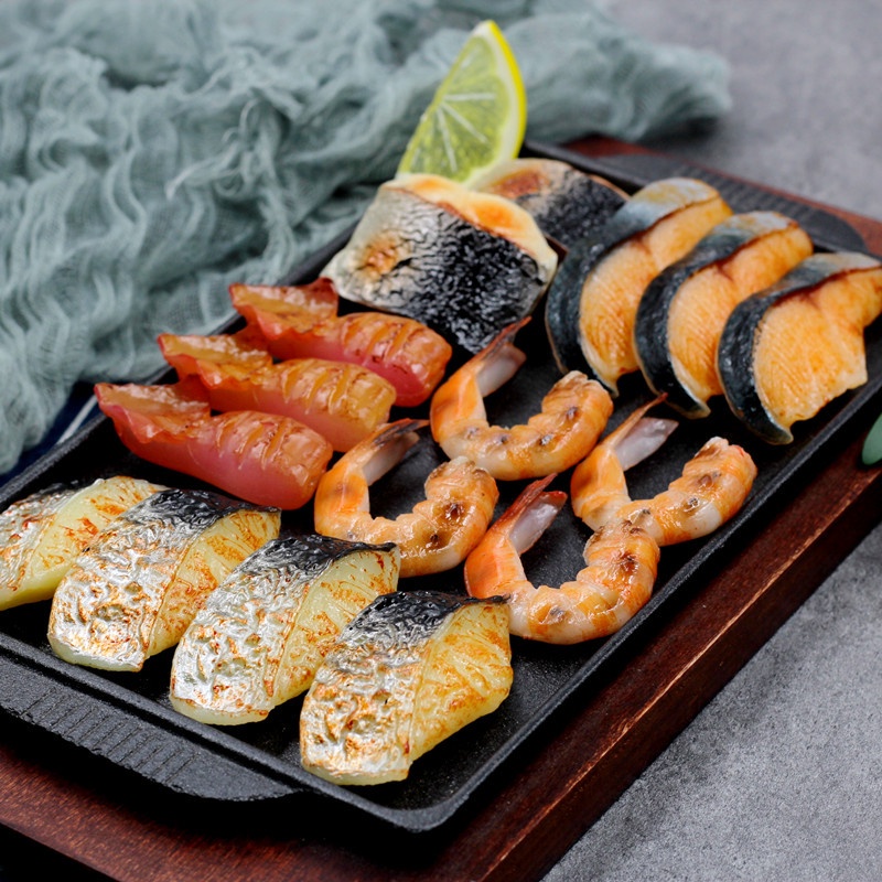 Artificial Grilled Shrimp Squid Seafood Food Models Fake PVC Barbecue ...