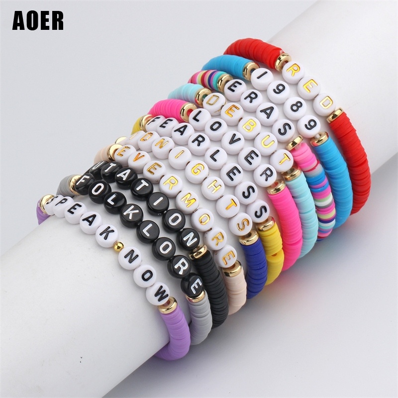 AOER 11pcs Letter Patter Beads Beaded Bracelet Set With Colorful Clay ...