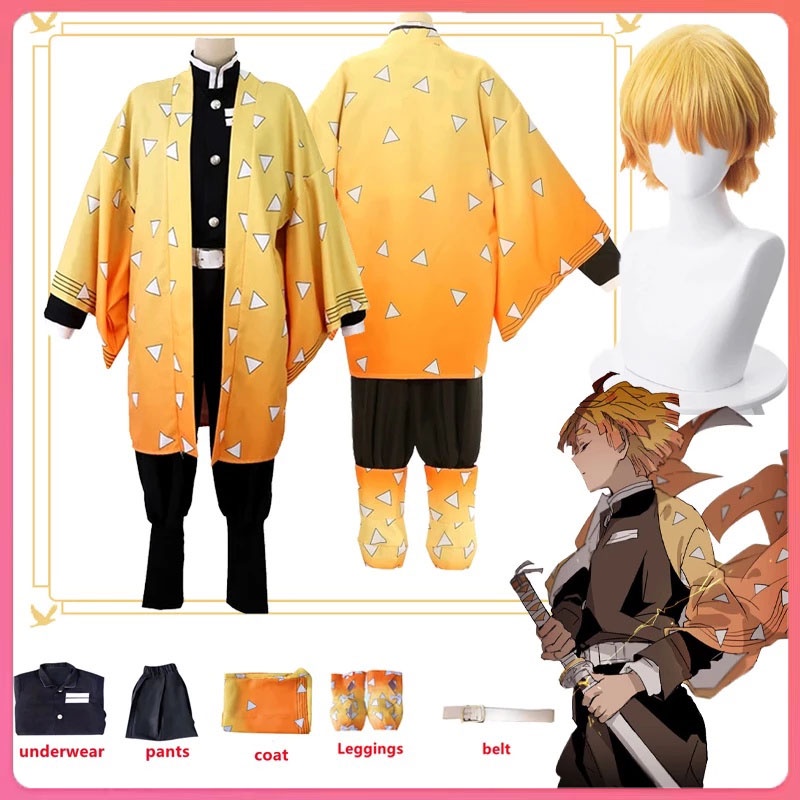 Demon Slayer Kimetsu no Yaiba Agatsuma Zenitsu Costume Adult kids ...