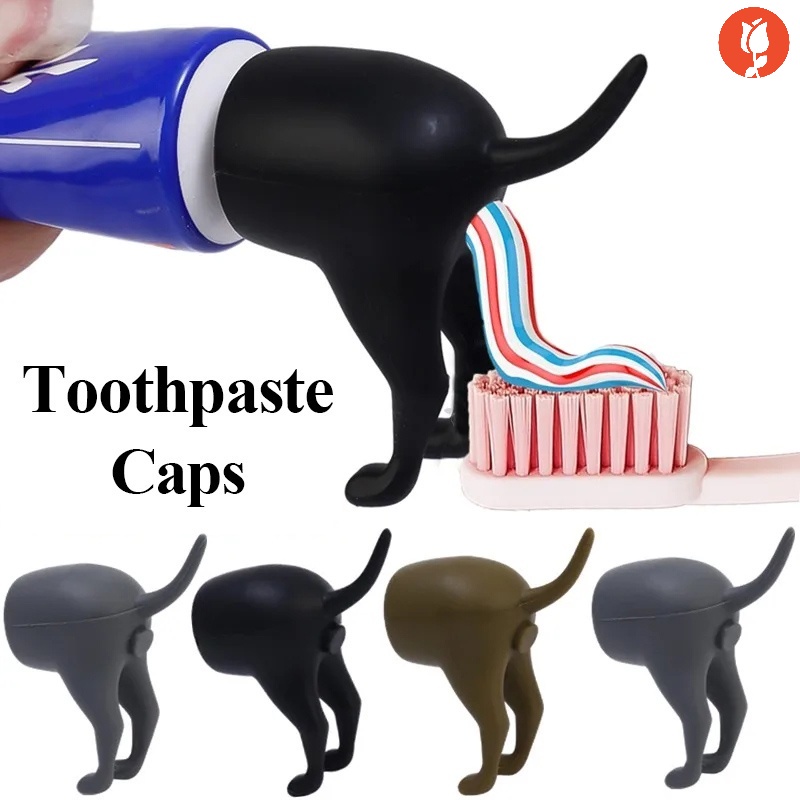 2 Styles Funny Pooping Dog Butt Toothpaste Caps / Bathroom Creative ...