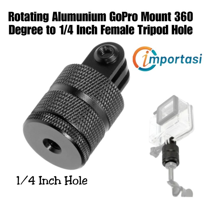 Gopro Rotary Mount Adapter 360 Degree to 1/4 Inch Female Tripod Swivel ...