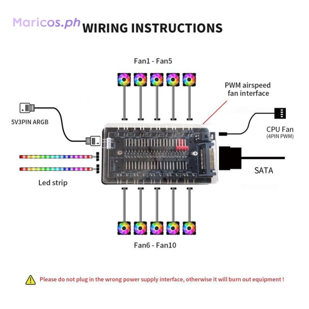T# 10-in-1 ARGB Controller Synchronization ARGB PWM Hub for PC Case ...