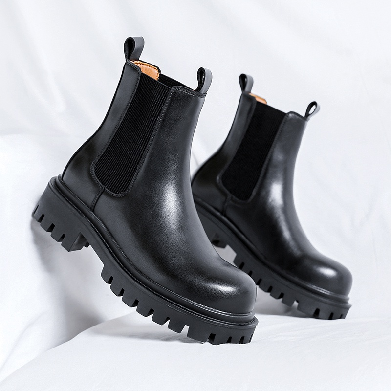 Black Martin Boots British Style Working Round Toe Leather Cowboy ...