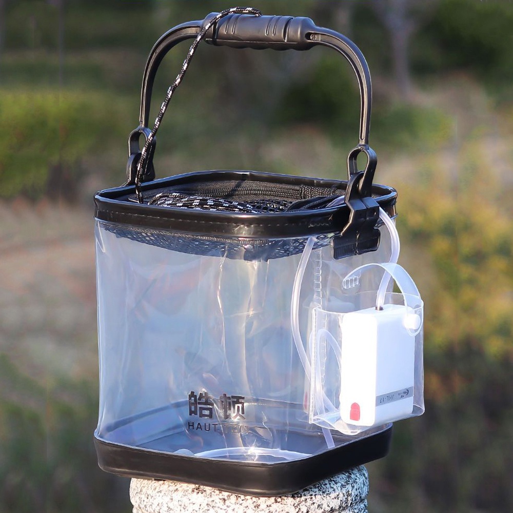 EVA Foldable Fishing Bucket Box for Live Fish Oxygen Pump Portable ...