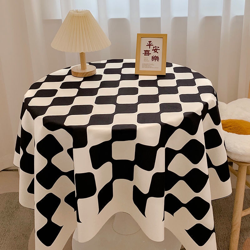 Ins Nordic Style round table cloth 6 seaters Checkerboard tablecloth ...