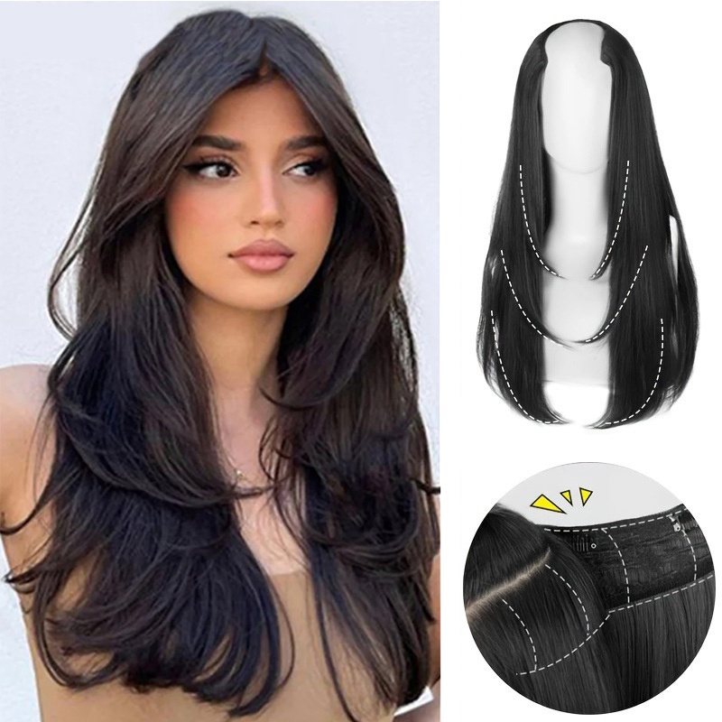55cm Long Hair Extension Thicker Synthetic Wig V-Shaped Invisible Hair ...