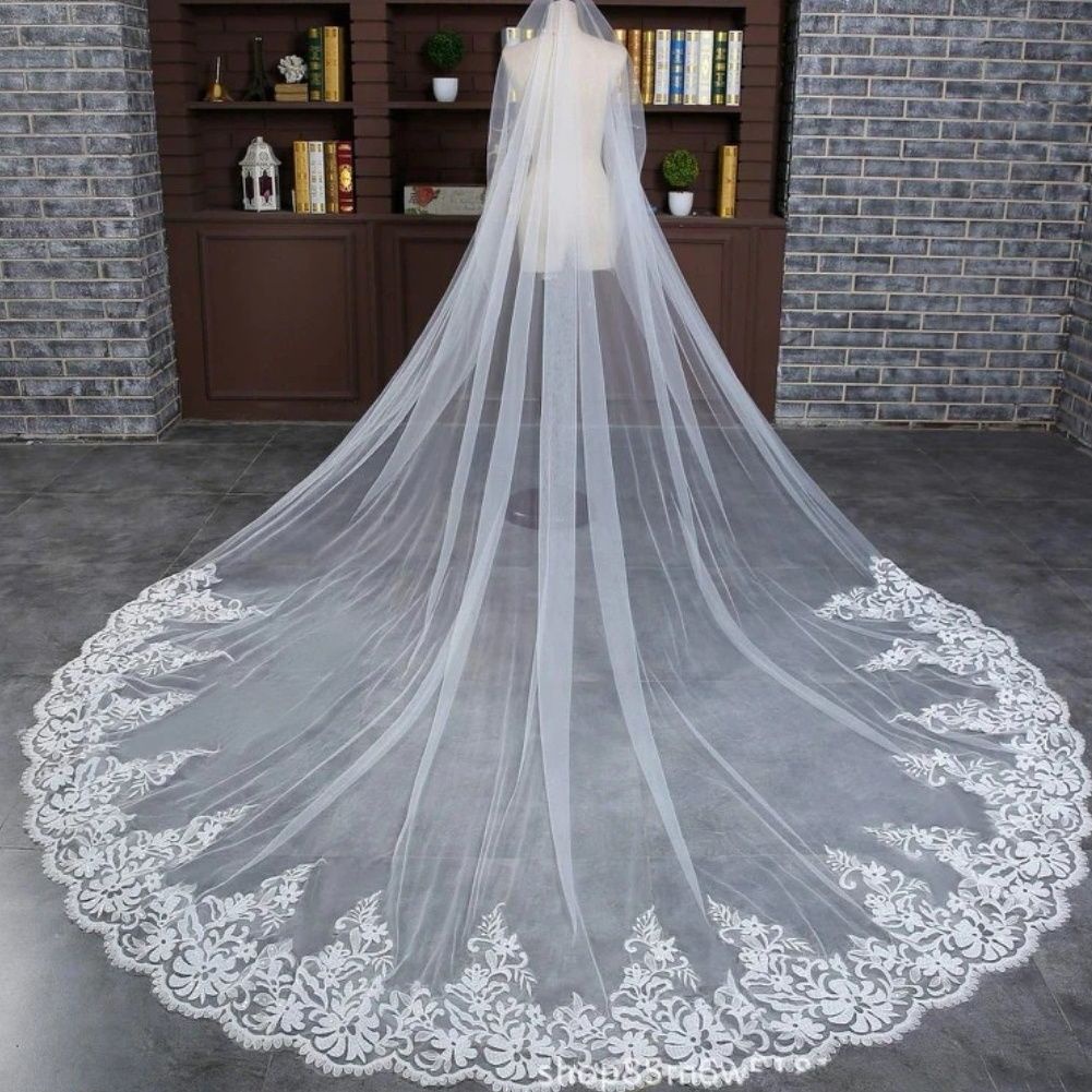 3/4/5 Meter Cathedral Wedding Veils Long Lace Edge Bridal Veil with ...