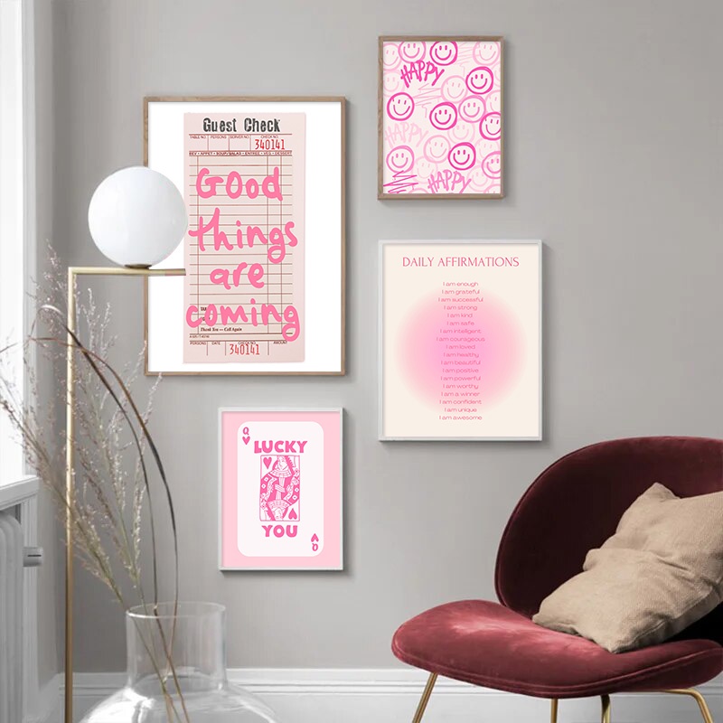 Pink Preppy Wall Art Posters Positive Daily Affirmations Trendy Poster ...