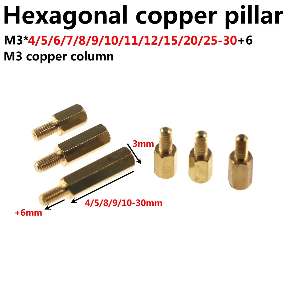 100/50/20pcs M3 Brass Copper Hex Standoff Hexagon Pillar Column Male ...