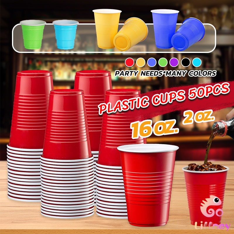 LFN 50pcs 16oz/2oz Big Red Cups Beer Pong Cups Shot Glass Plastic Cups ...