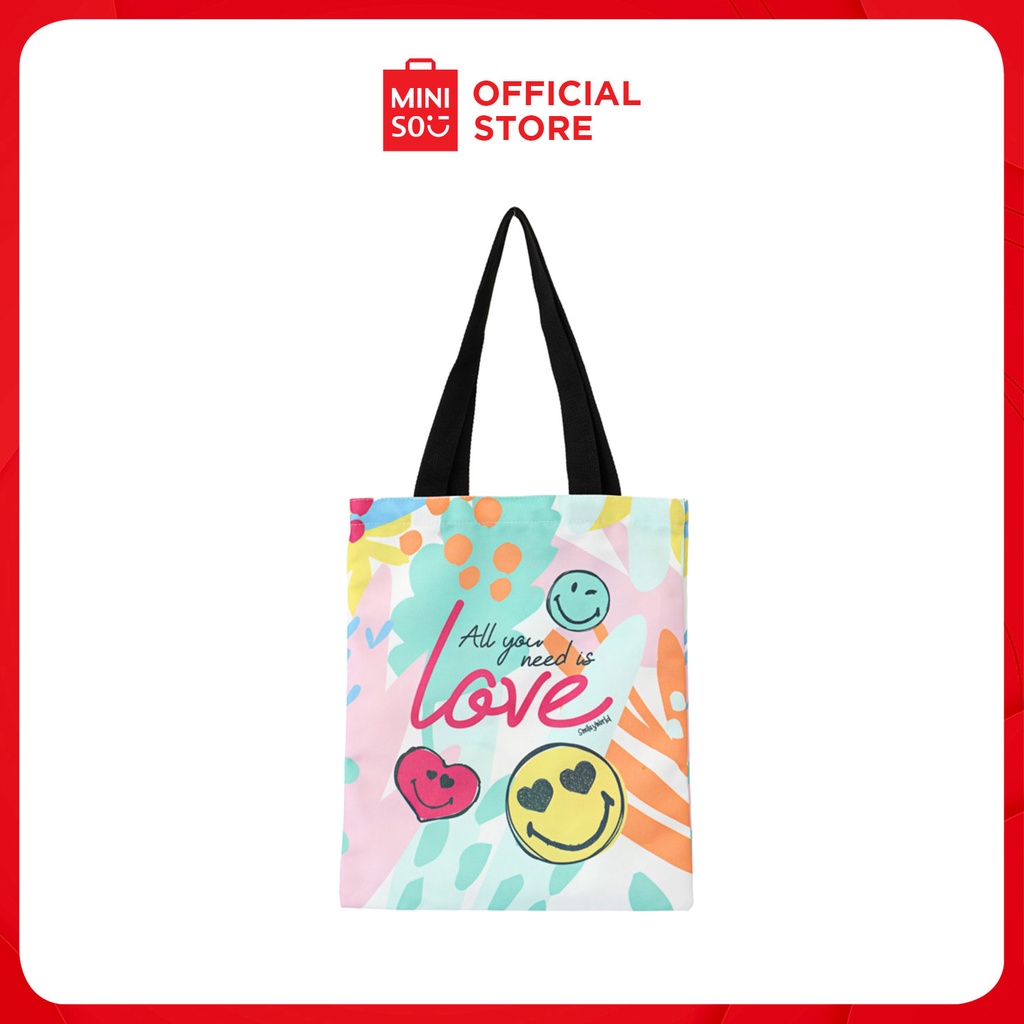 MINISO Smiley World Collection All Over Print Shopping Bag (Green ...