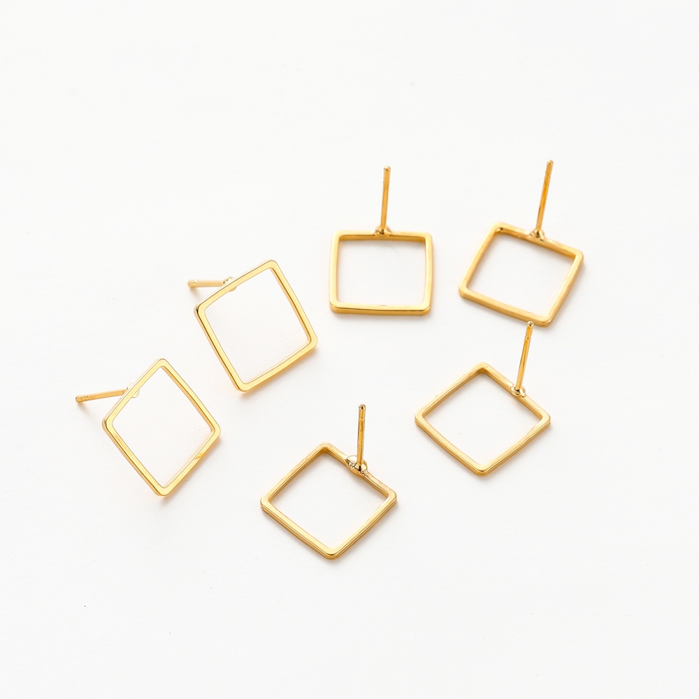 St.kunkka 10pcs 12mm Gold-Plated 18K Color-Preserving Real Gold Square Stud Earrings Fashion ...