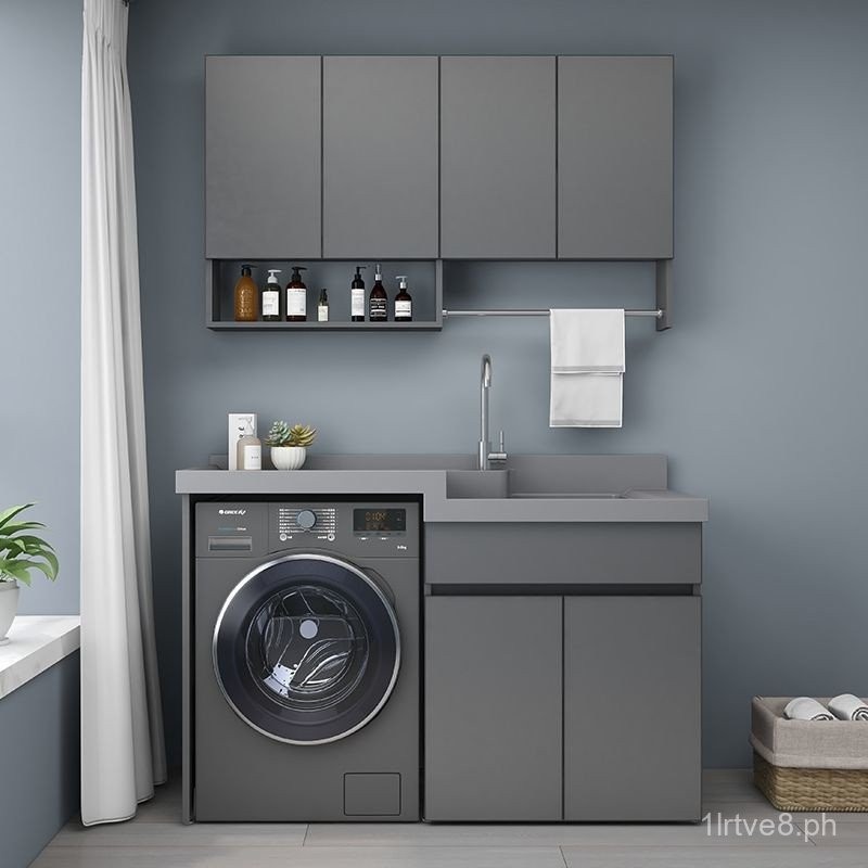 Laundry Cabinet Quartz High and Low Basin Washing Machine Integrated ...