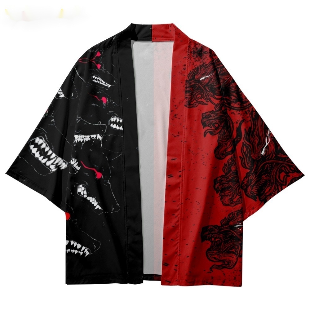 Japanese Traditional Dragon Print Color Matching Kimono Men Women ...