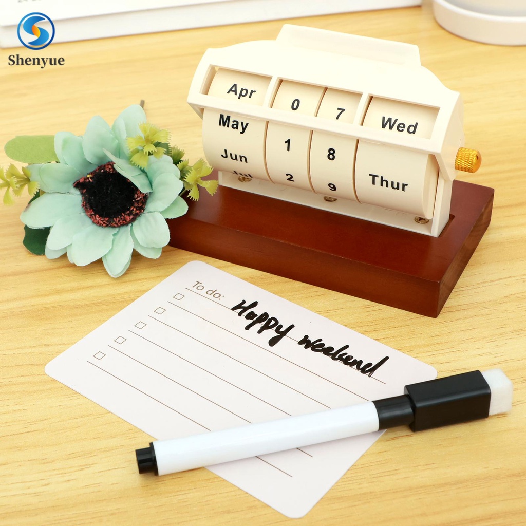 Desktop Rotary Perpetual Calendar Wooden Wheeling with Reusable ...