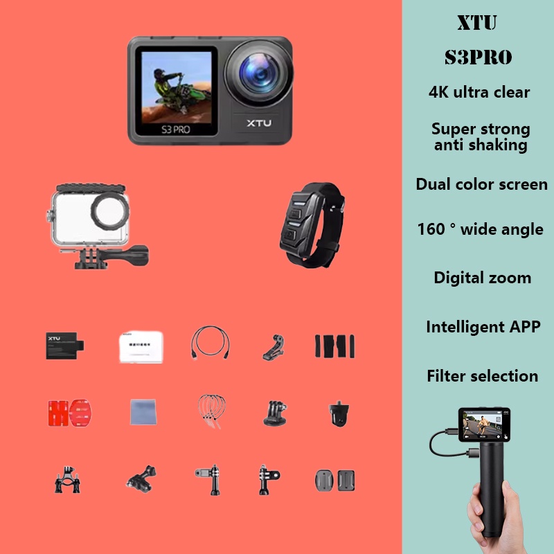 XTU S3pro Motorcycle Helmet Mounted Anti Shake Chest Fixed Waterproof Recorder 4K High ...