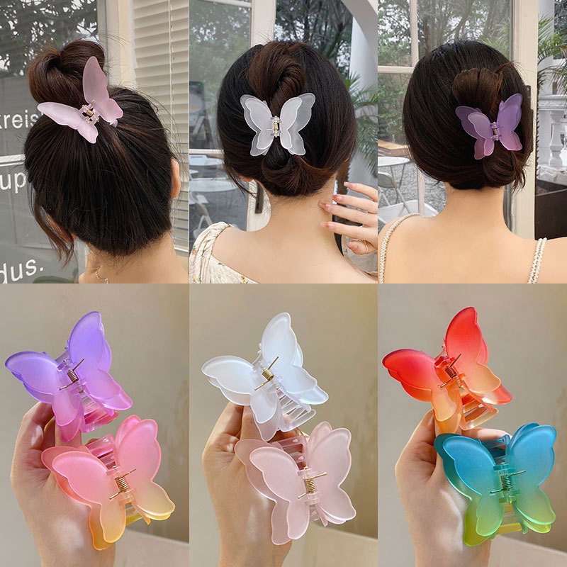 lgronline Korea Elegant Double Layer Large Butterfly Hair Claw Frosted ...