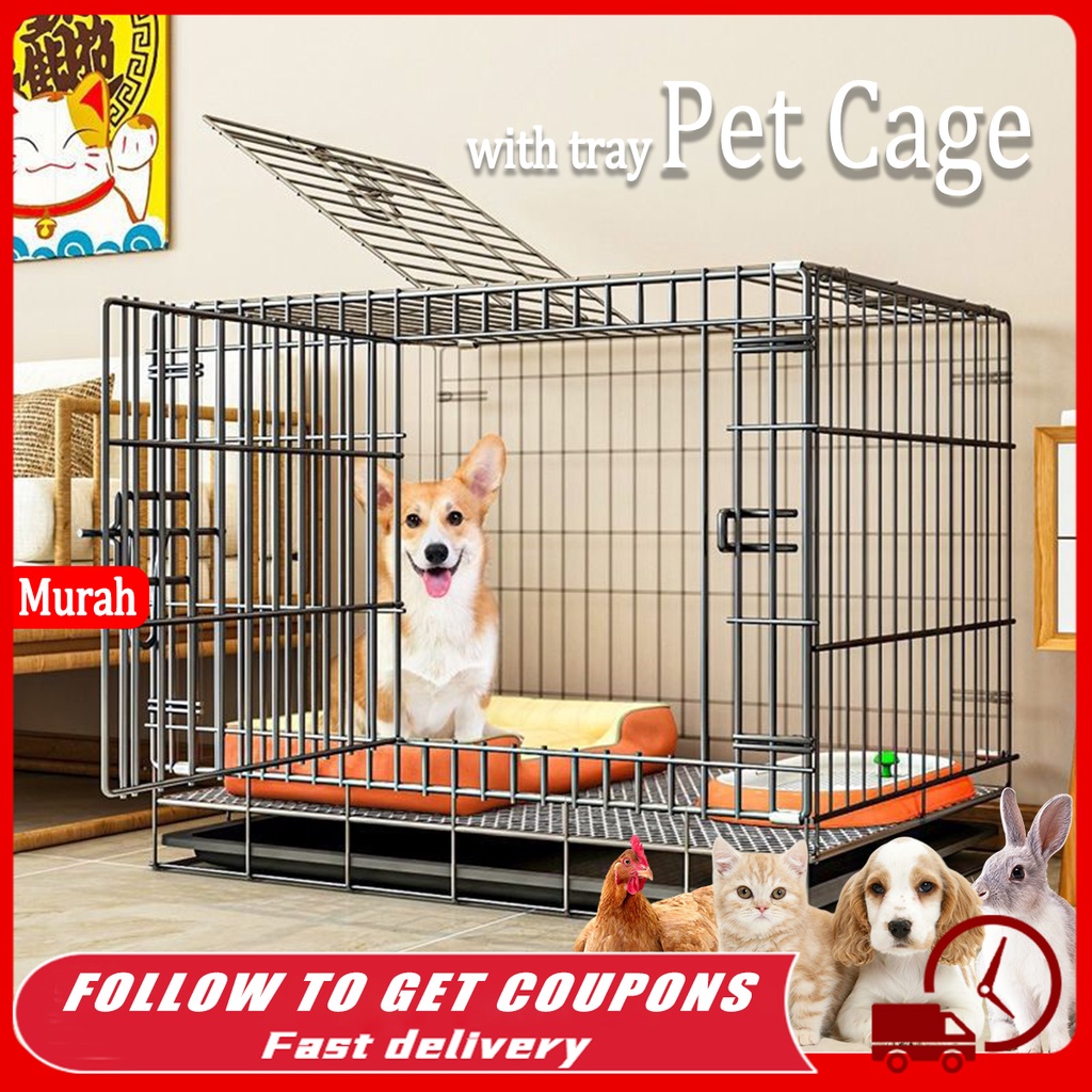 [In Stock] Pet dog Cage Collapsible with Poop Tray for Dog cage Puppy ...