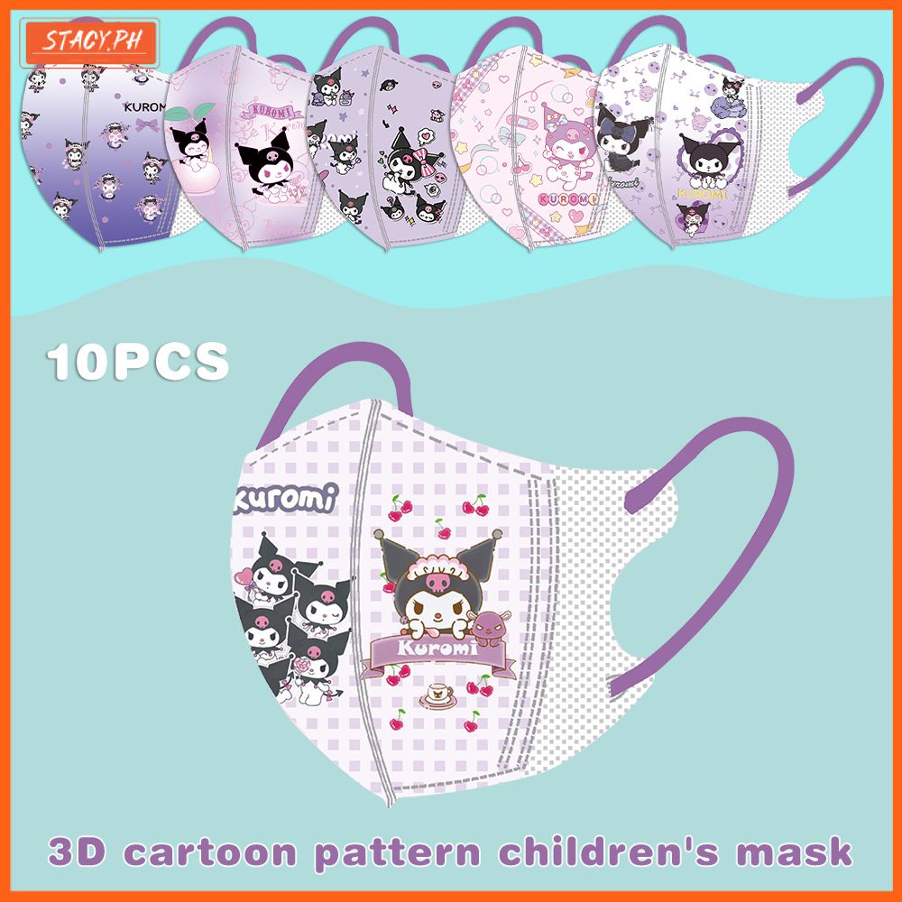 【stacy】 10pcs Sanrio Kuromi Patterned 3layer Protection Kids Mask ...