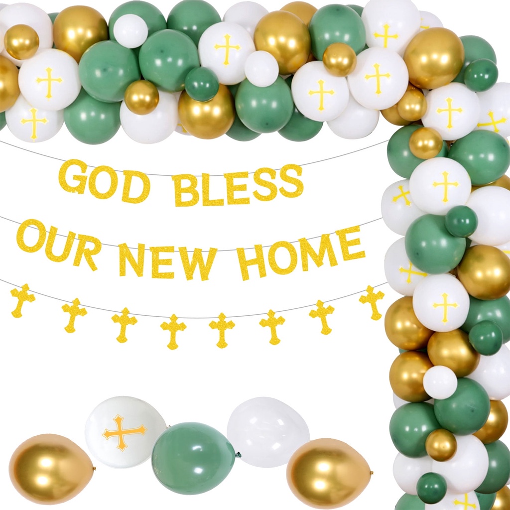 CHEEREVEAL Sparkly God Bless Our New Home Gold Banner Decoration with ...