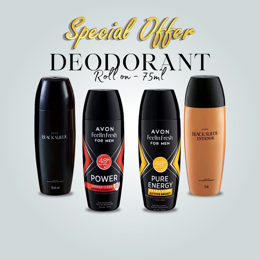 Avon Anti-Perspirant Deodorant Roll on for men (BLACK SUEDE, FEELIN ...