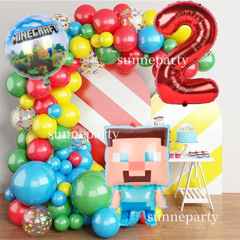 Minecraft Theme Party Balloons Pixel War 0-9th Birthday Party ...