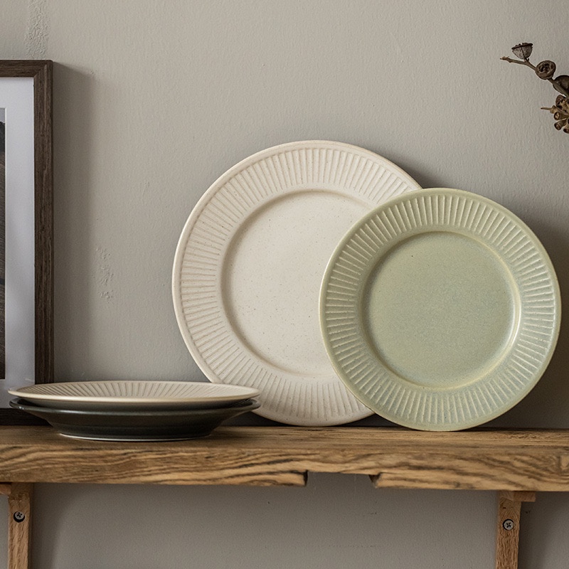 Livingplus Round Embossed Pattern 10.5 inch Ceramic Large Round Flat ...