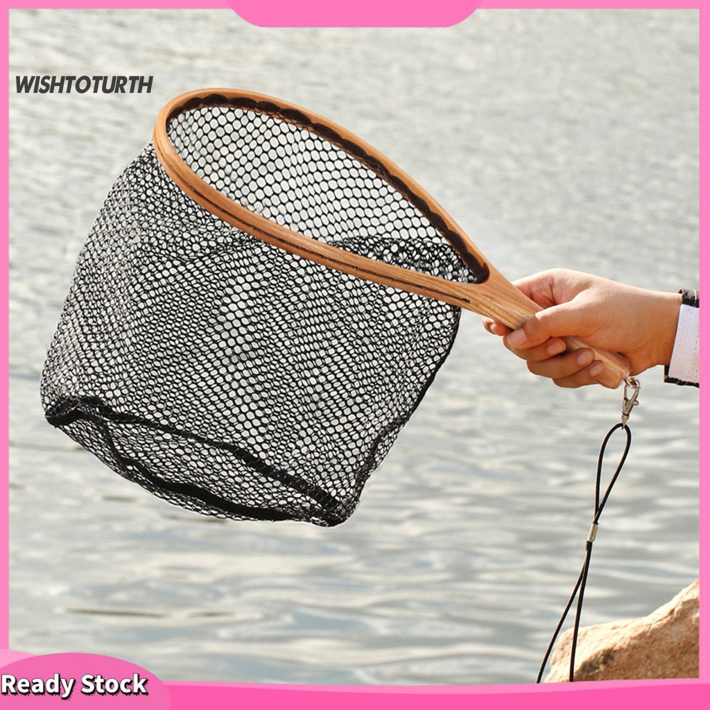 WT| Mini Landing Dip Net Tear Resistance Wood Handle Dense Hole Fish ...