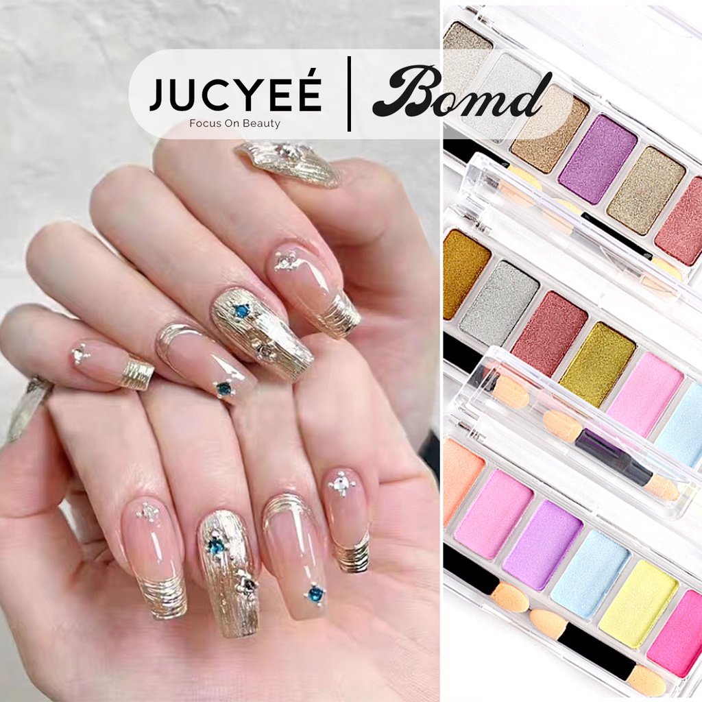 BOMD 6 Color Chrome Palette Powder Nail Glitter Powder Set Shell Pearl ...