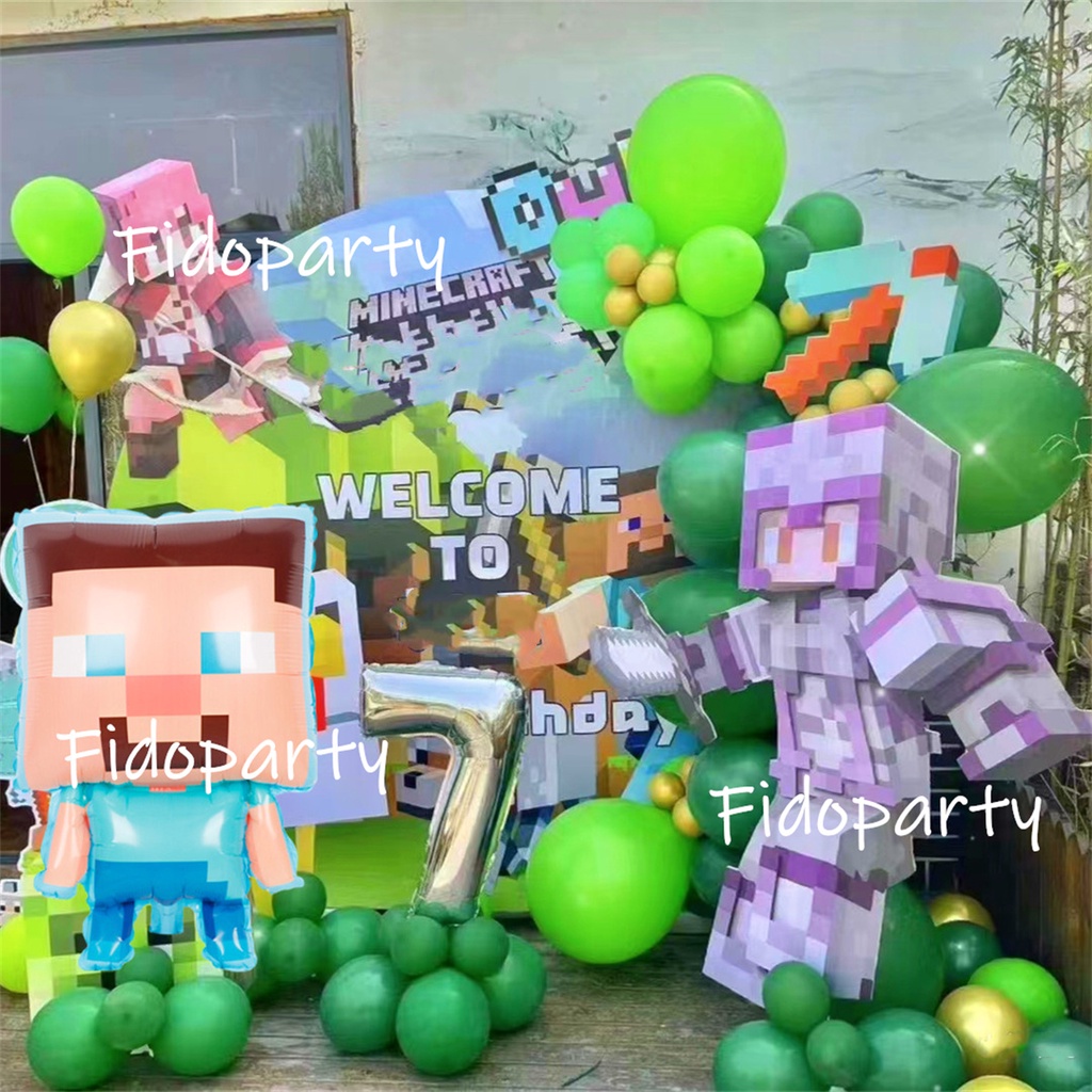 Miner Crafting Pixel Game Birthday Party Decorations 32inch Silver ...