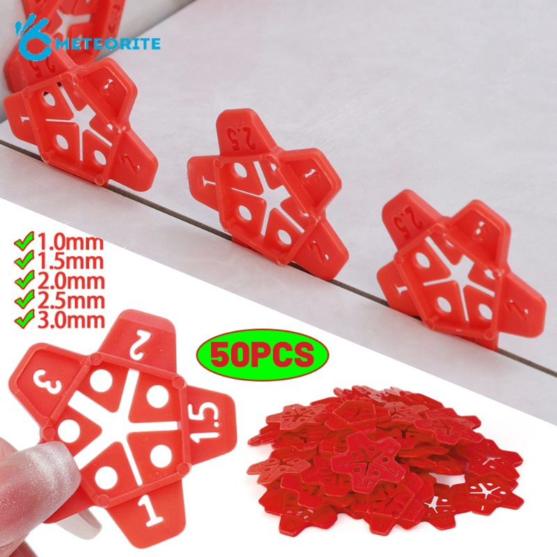 50Pcs/Pack 5 In1 Professional Tile Spacers Red Plastic Ceramic Leveling ...