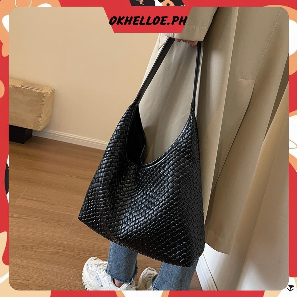 [okhelloe.ph] Women Large Shoulder Bag with Pouch Underarm Bag PU Woven ...