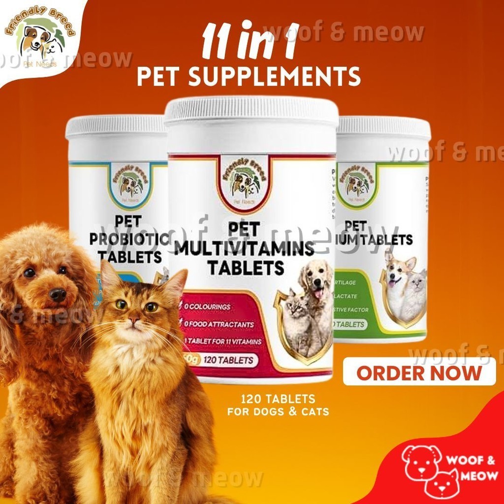 120pcs 11-in-1 Pet Multivitamin for Dog and Cat Probiotic Tablets ...