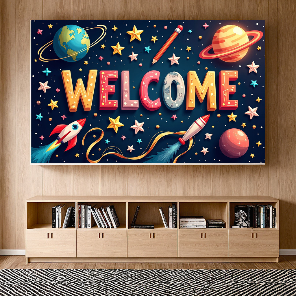 Welcome Outer Space Theme Party Banner Welcome Sign Backdrop Background ...