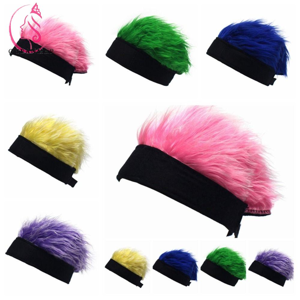OCEANMAP Fake Hair Skullcap, Retro Hip Hop Fun Short Hair Caps, Rock ...