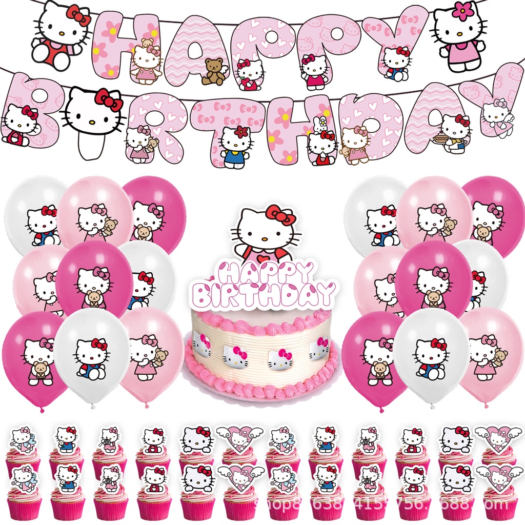 ST2 Hello Kitty Sanrio theme kids birthday party decorations banner ...
