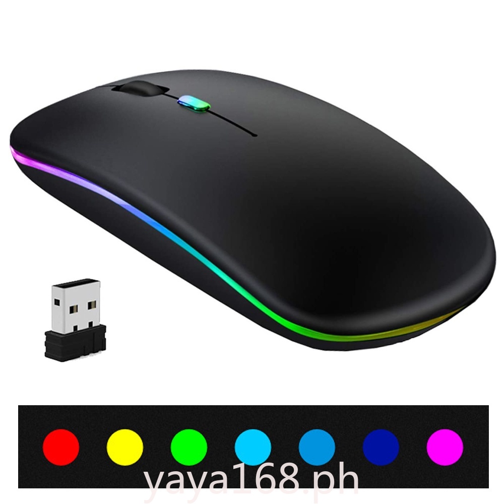 2.4G Wireless USB Optical Mouse with Receiver Rechargeable Color Light ...