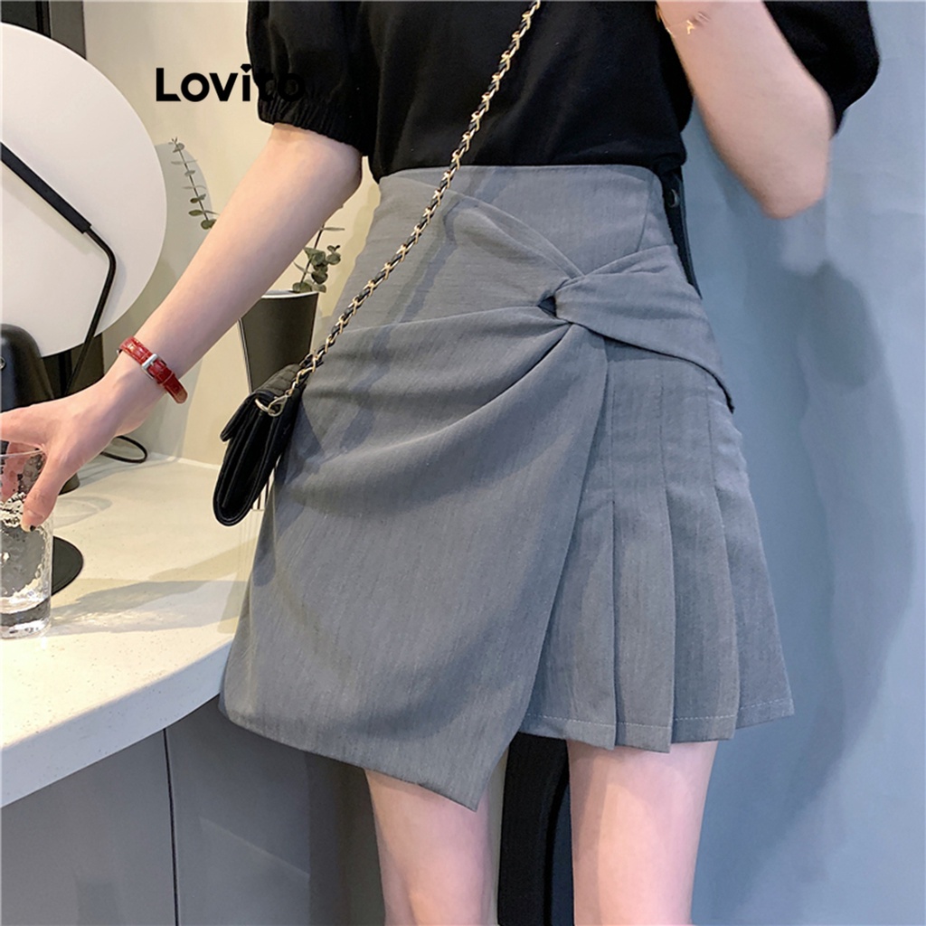 Lovito Women Casual Plain Twist Pleated Asymmetrical Skirts LNA27420 ... Lovito Women Casual Plain Twist Pleated Asymmetrical Skirts LNA27420 ...