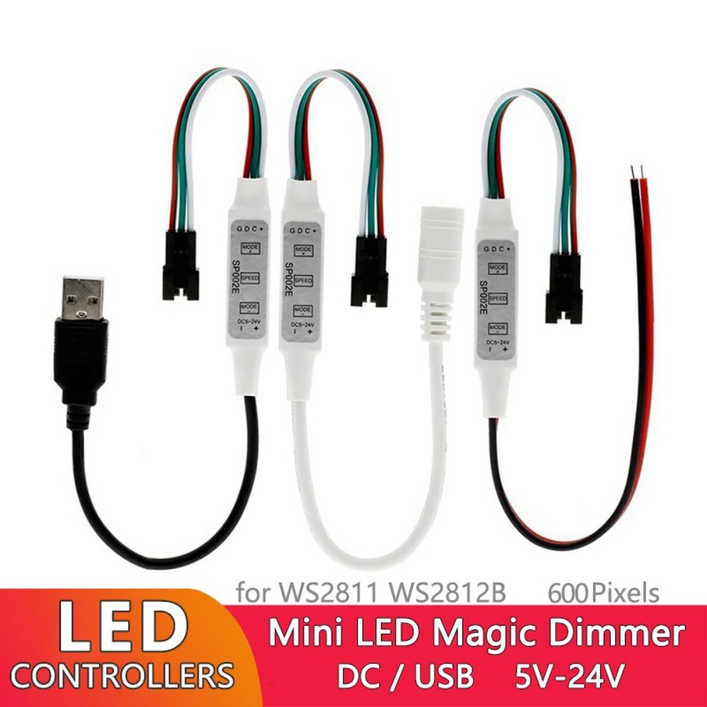 SP002E LED RGB Controller 600 Pixels Dimmer mini 3 Key Controller DC5-24V USB 5V for WS2811 ...