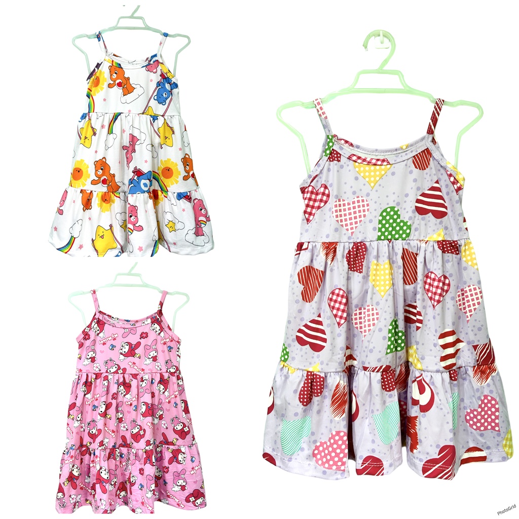 3PCS Plain Printed Kids Dress 0-9y/o Baby Toddler Teen Girls String ...
