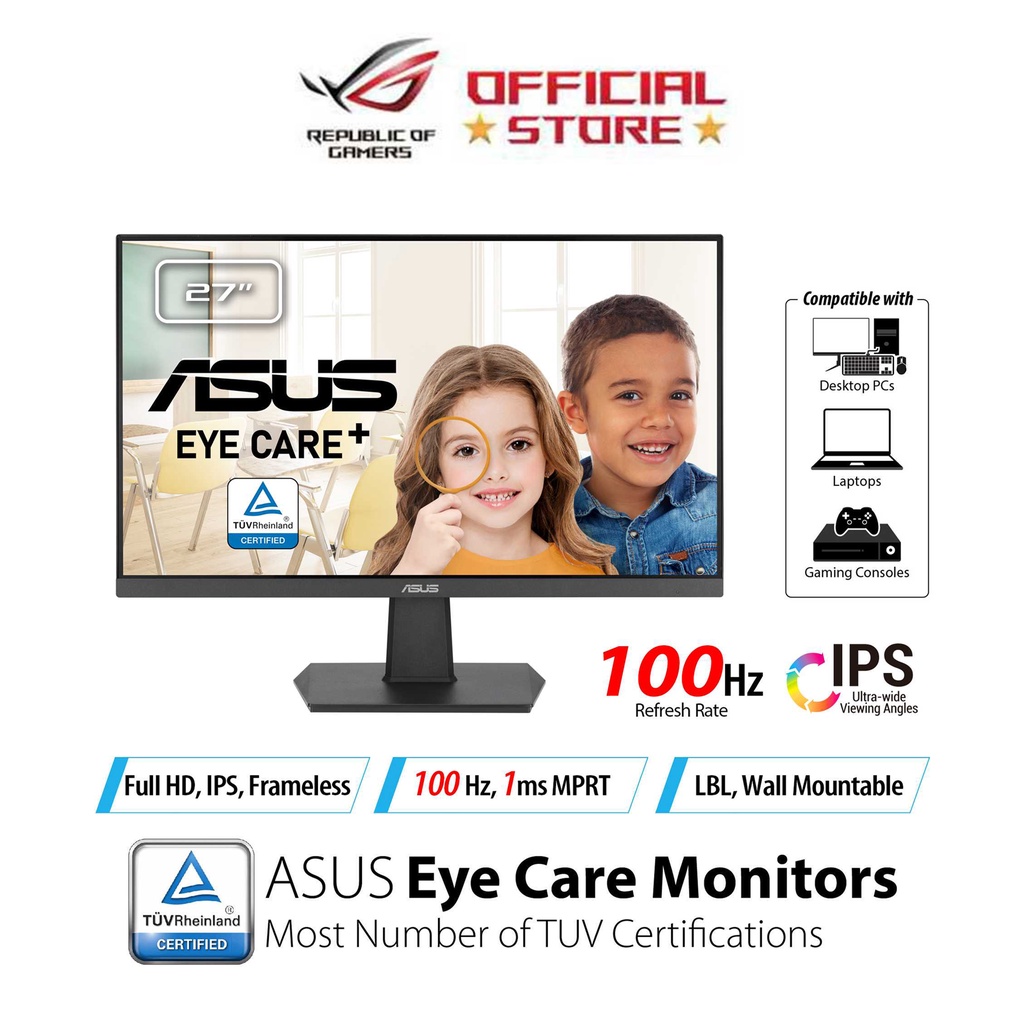 Asus VA27EHF 27 Inch Full HD IPS Technology 1ms 100Hz Eye Care Gaming ...